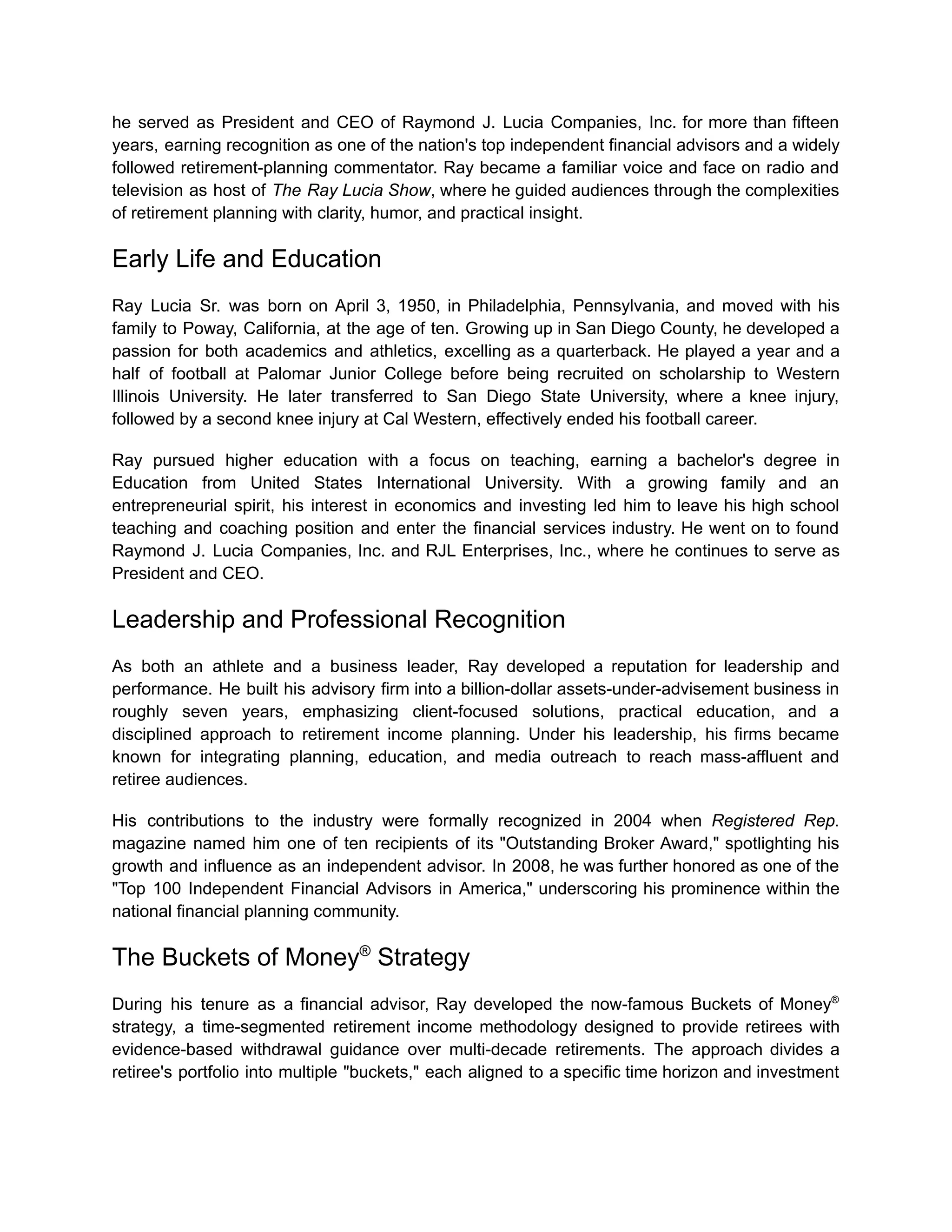 Biography and Professional Career of Ray Lucia Sr | PDF