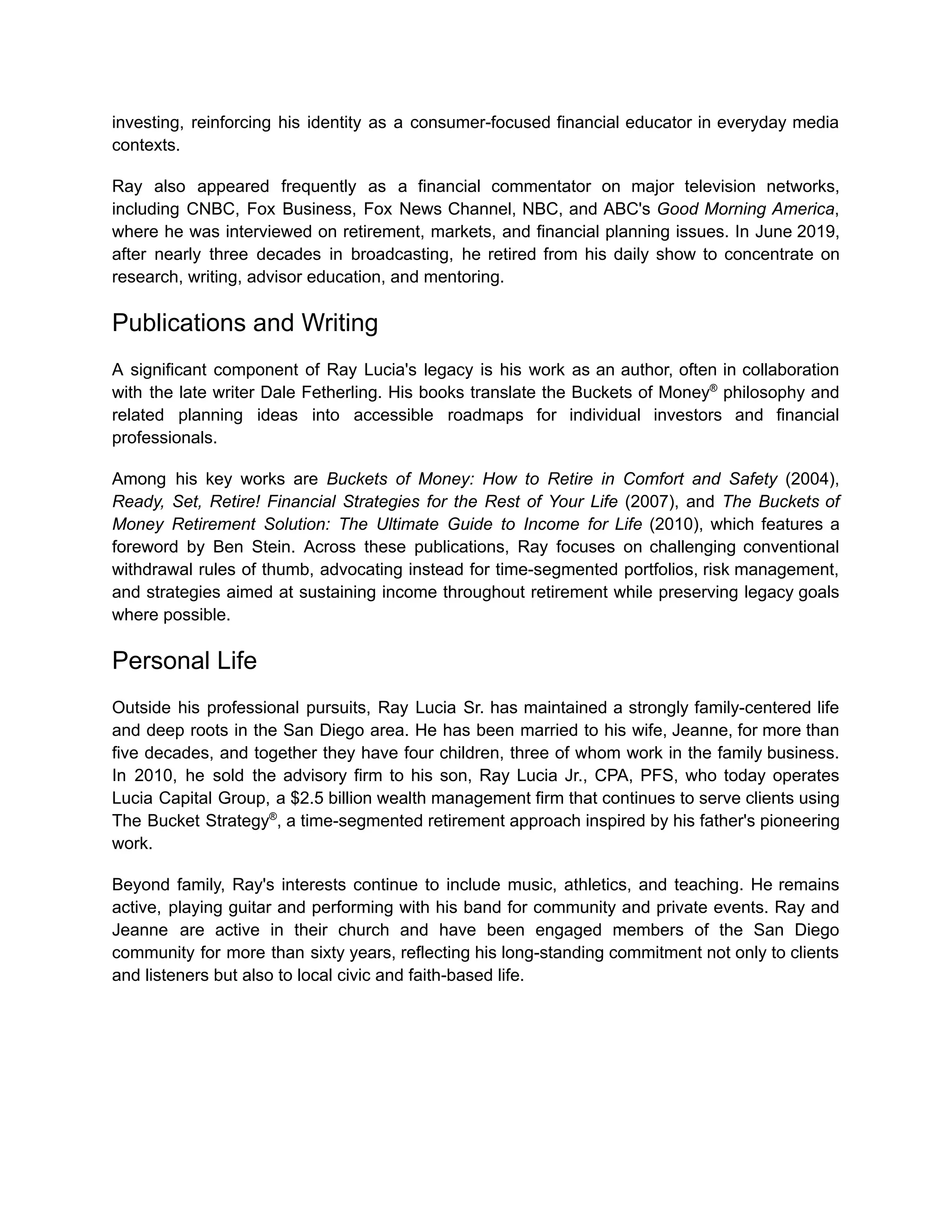 Biography and Professional Career of Ray Lucia Sr | PDF