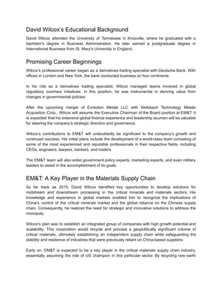 Biography and Professional Career of William David Wilcox | PDF