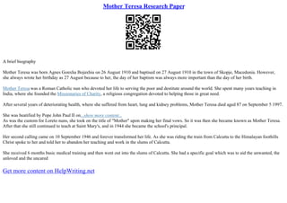 Biography And Work Of Mother Teresa Essay | PDF | Birth | Personal ...