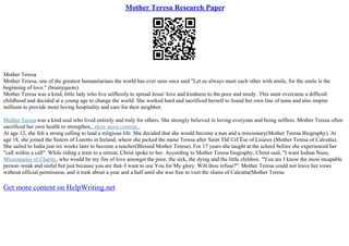 Biography And Work Of Mother Teresa Essay | PDF | Birth | Personal ...