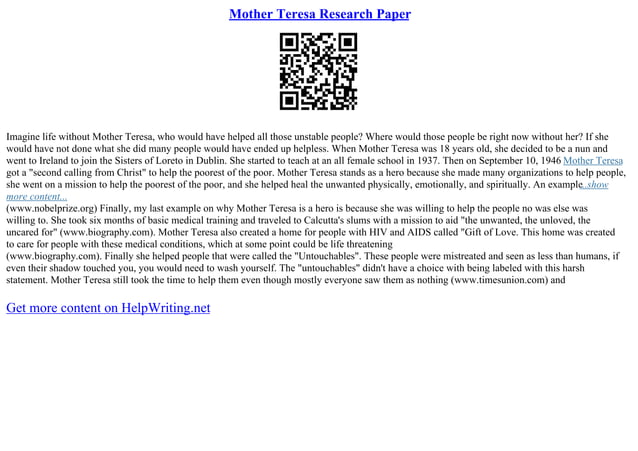 Biography And Work Of Mother Teresa Essay | PDF | Birth | Personal ...