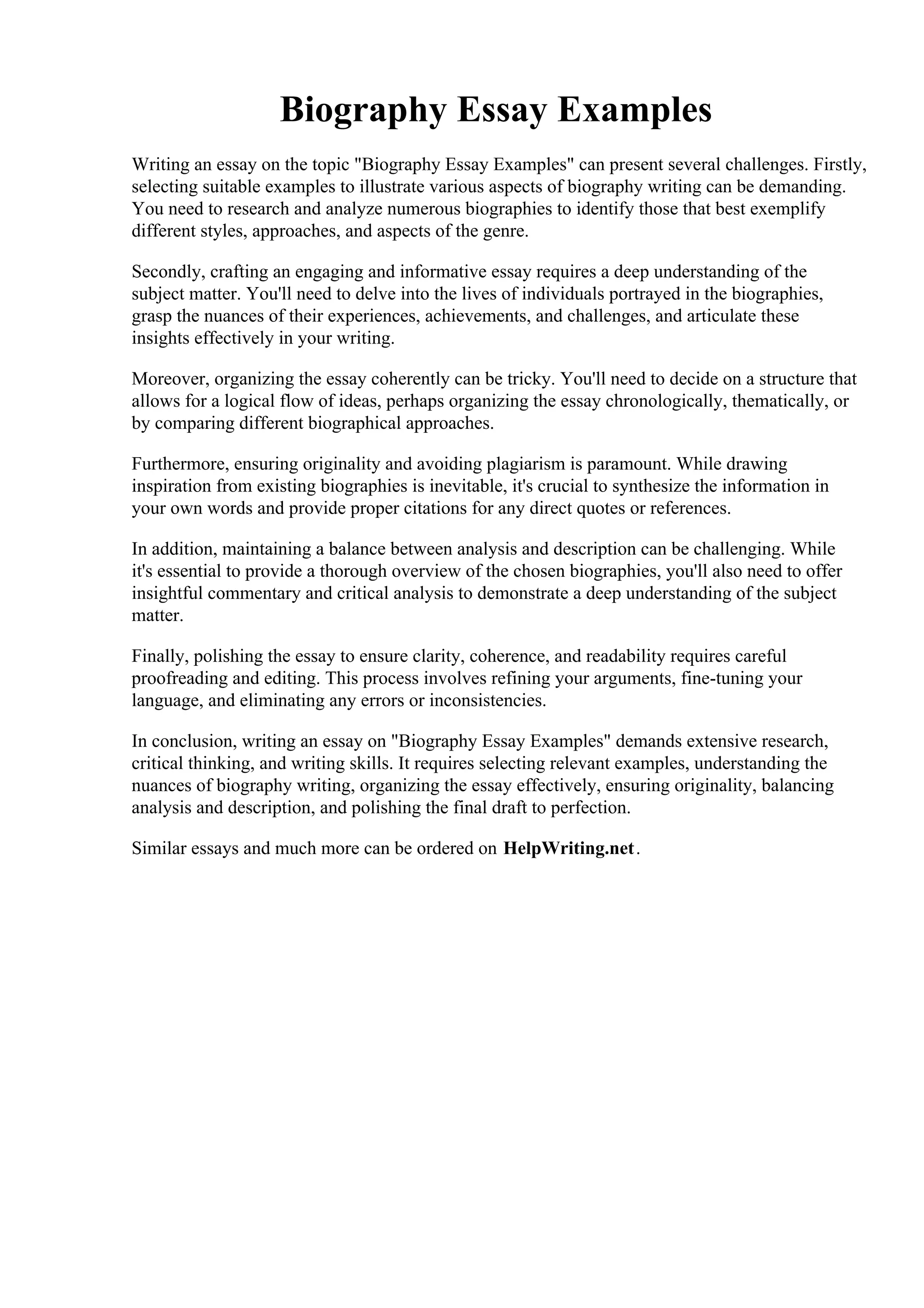 Biography Essay Examples | PDF