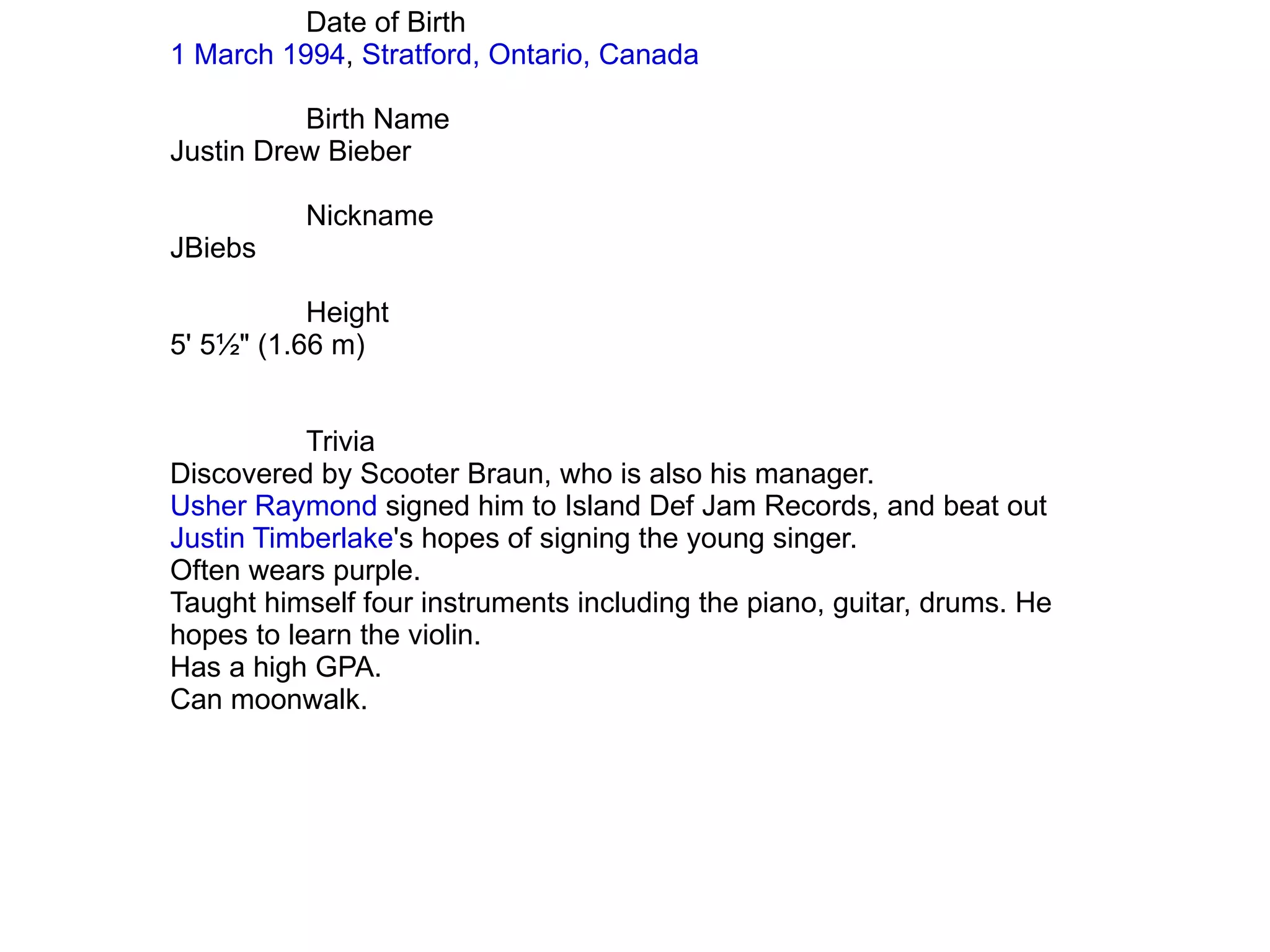 Biography justin bieber | ODP