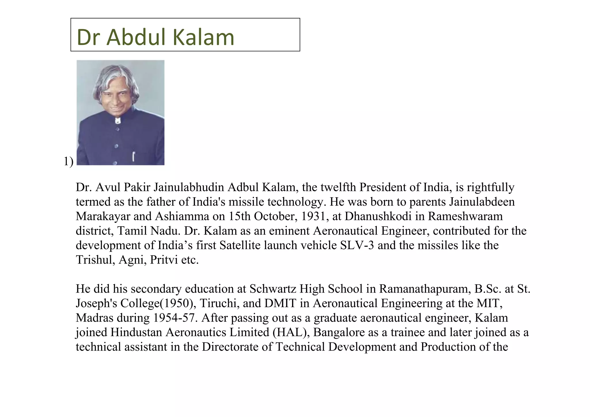 Biography of abdul kalam 100 | DOCX