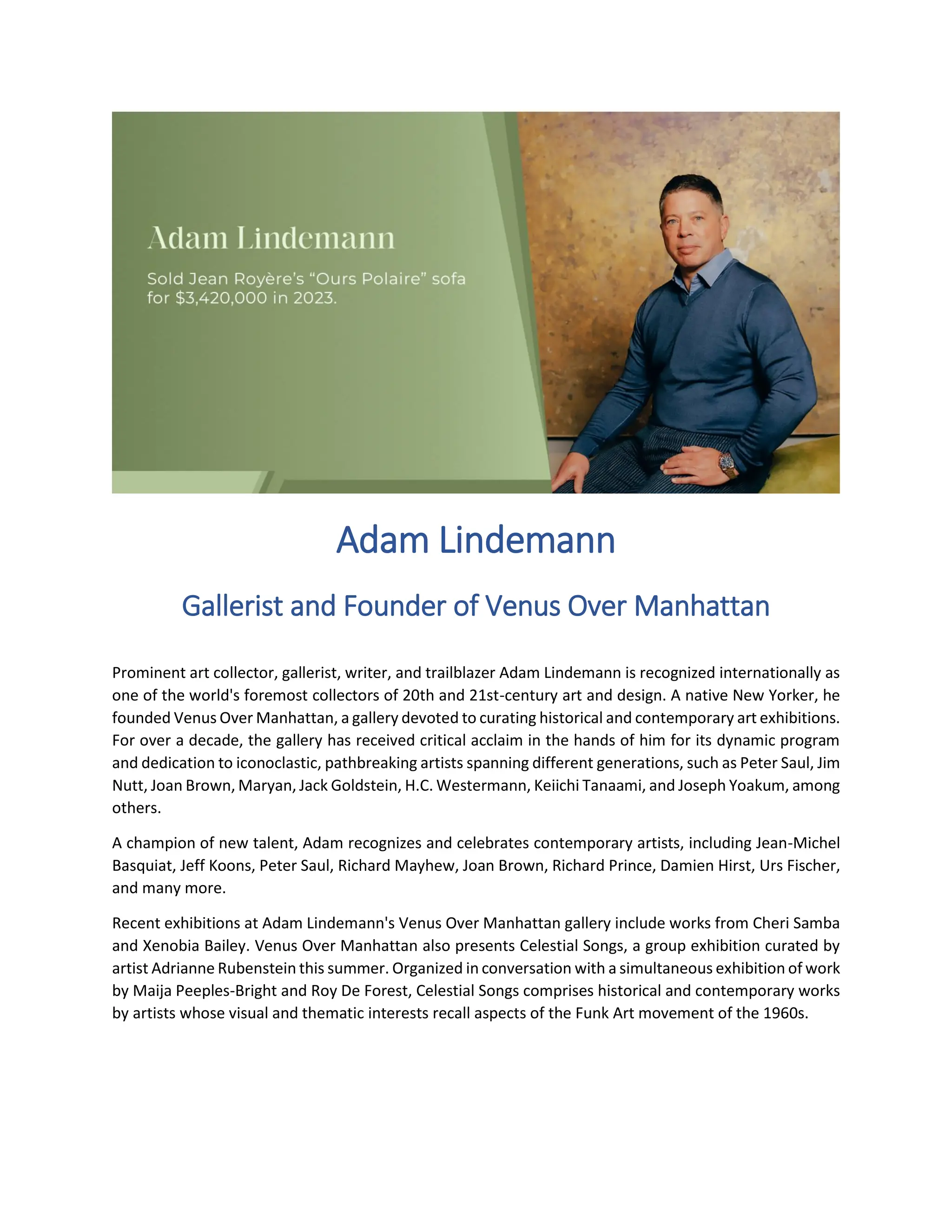 Biography and history of Adam Lindemann | PDF