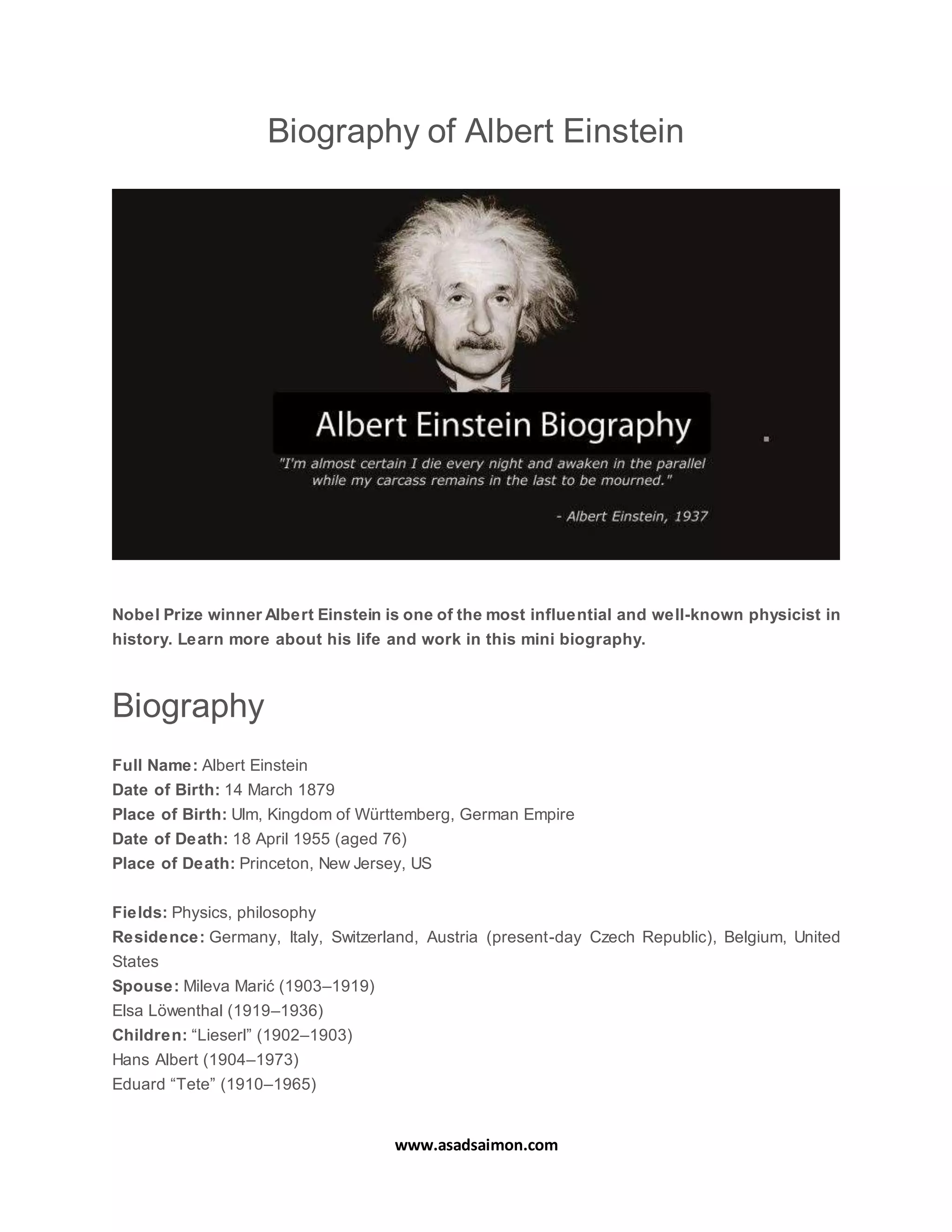 Biography of Albert einstein | PDF