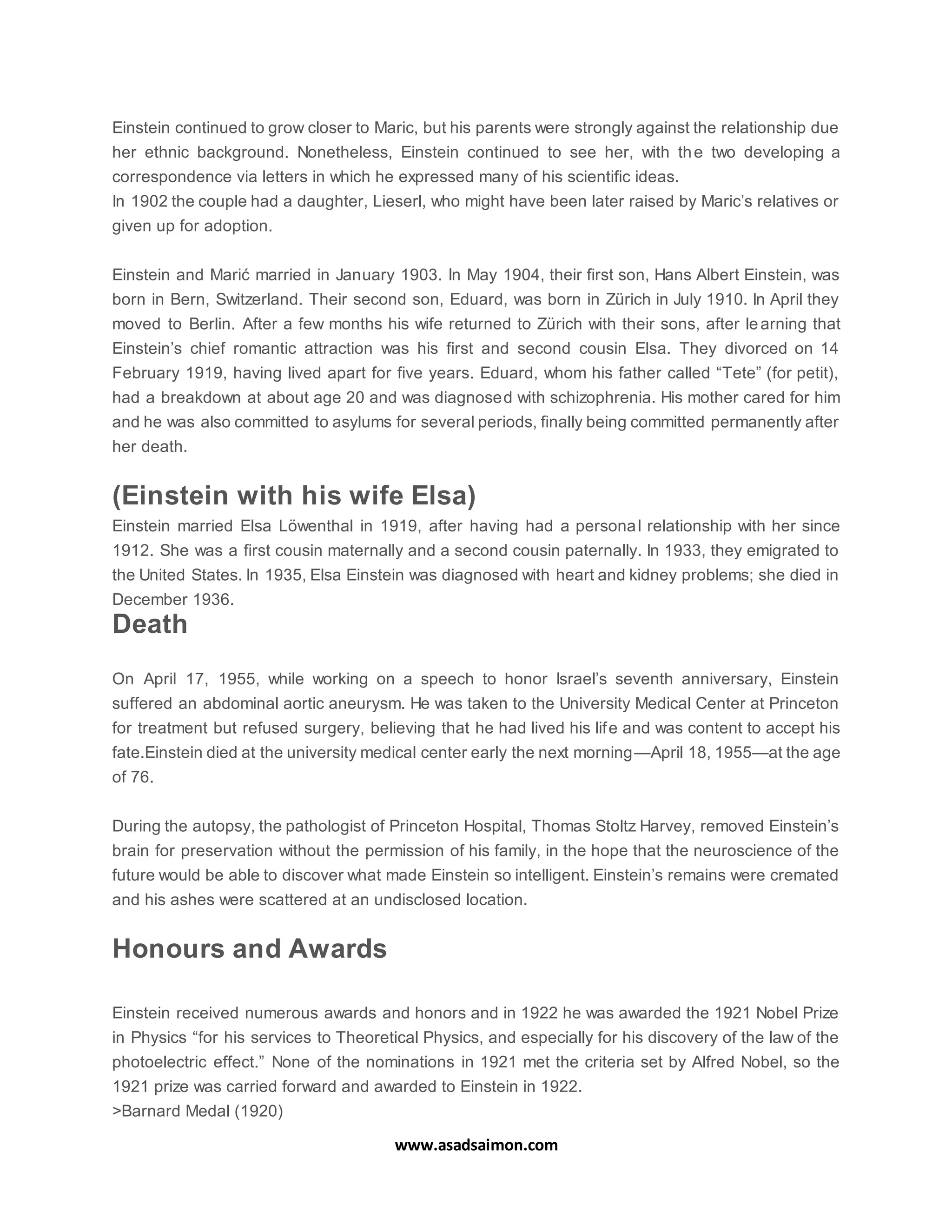 Biography of Albert einstein | DOCX