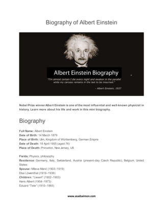 Biography of Albert einstein | PDF