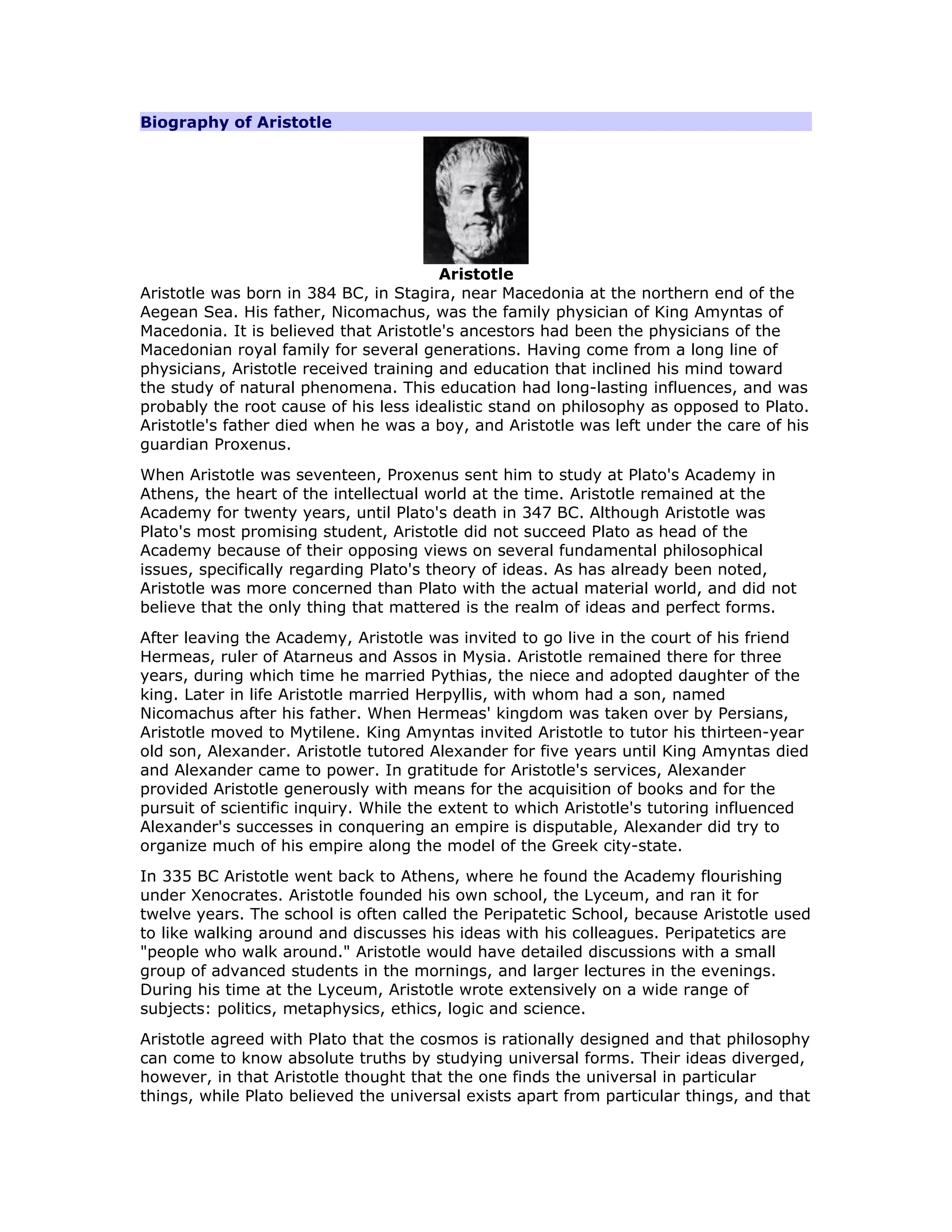 Biography of aristotle | DOC | Books and Literature