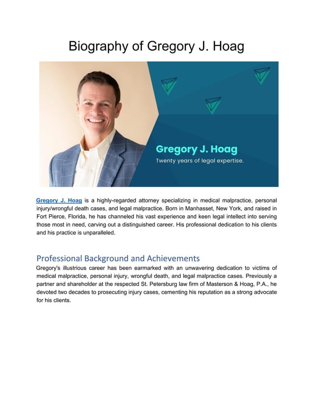 Biography of Gregory J. Hoag | Attorney and Legal | Tampa, Fl | PDF