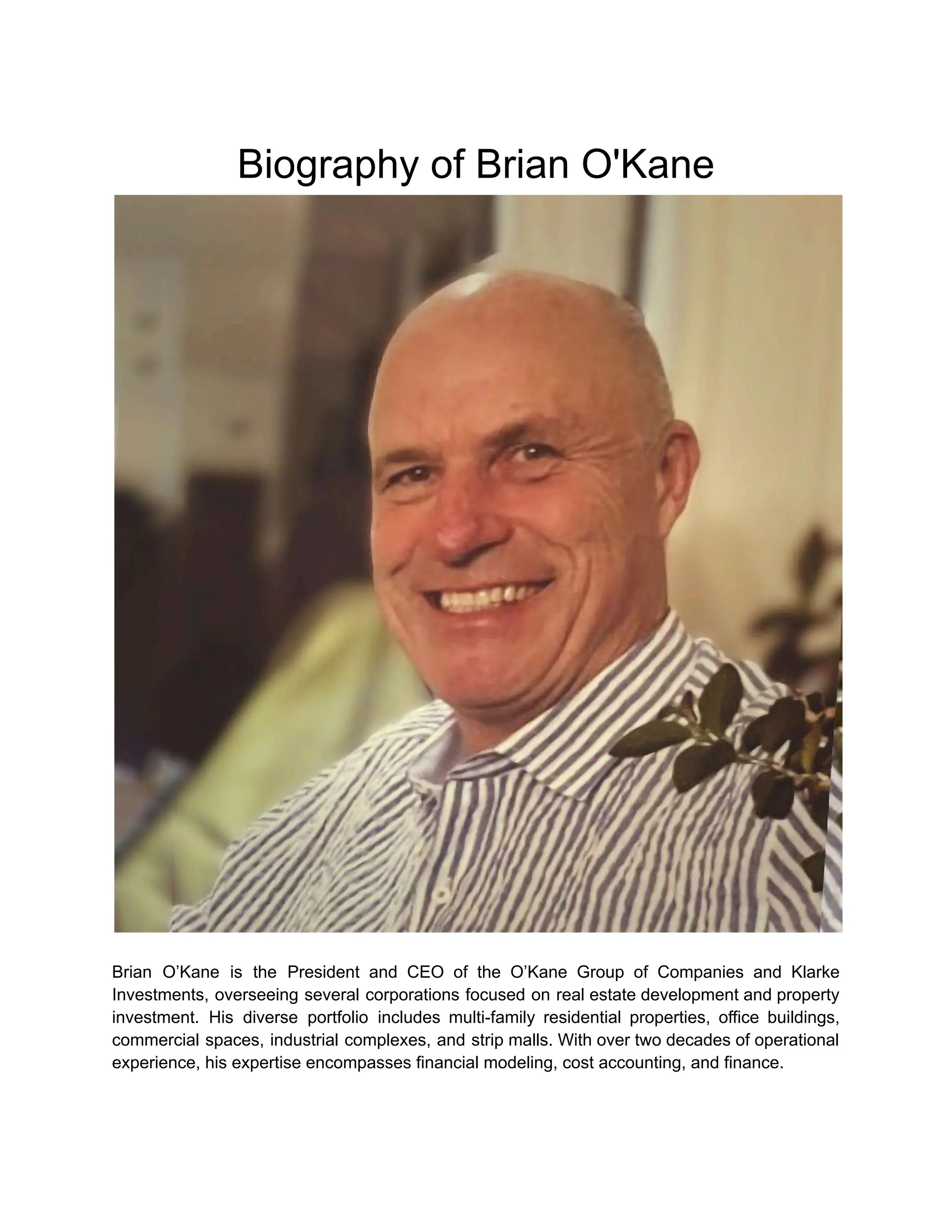 Biography of Brian O'Kane CEO of Klarke Investments.pdf