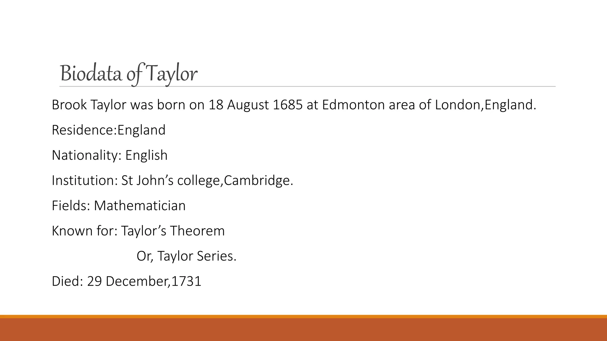 Biography of brook taylor | PPTX