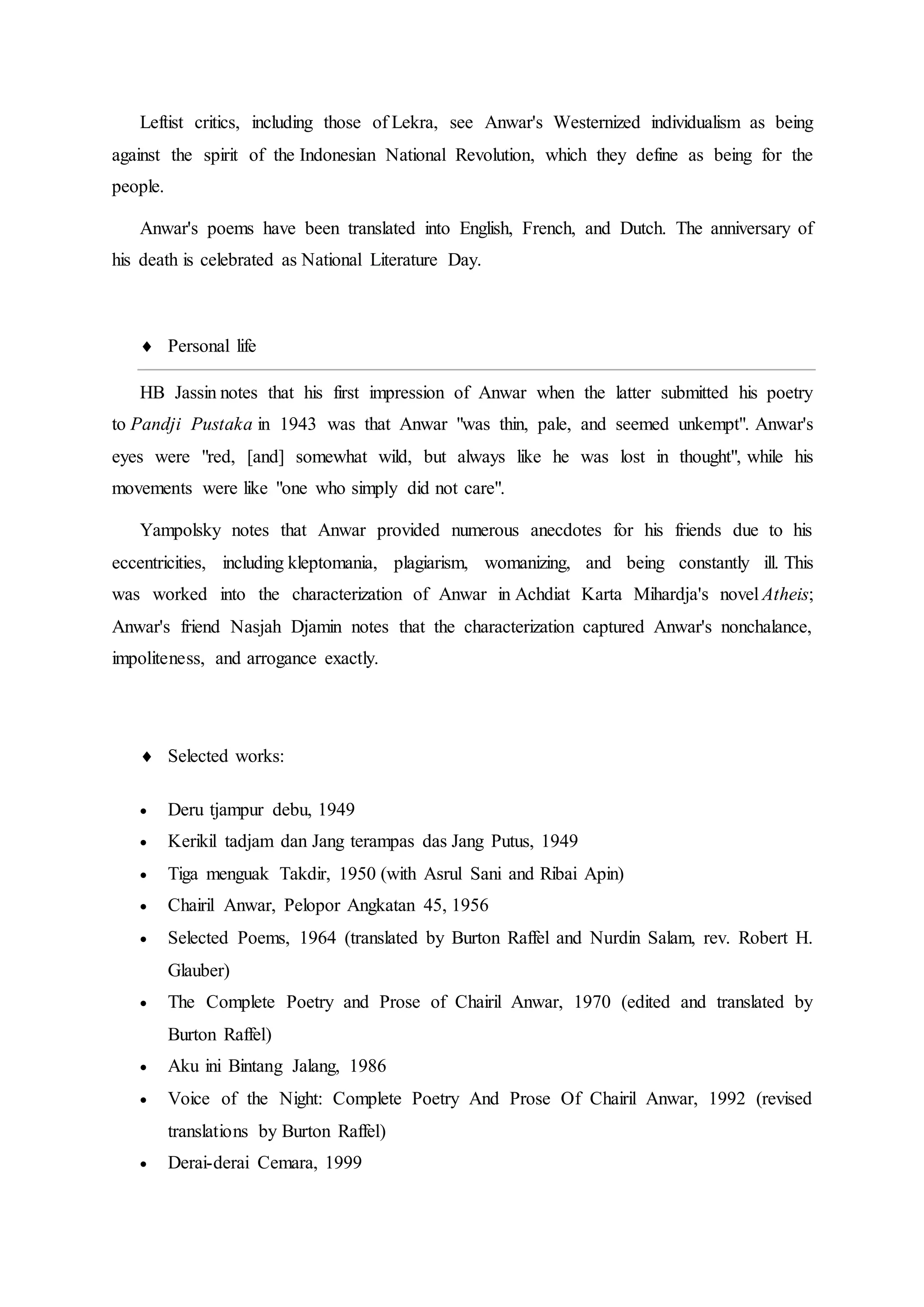 Biography of chairil anwar | DOCX
