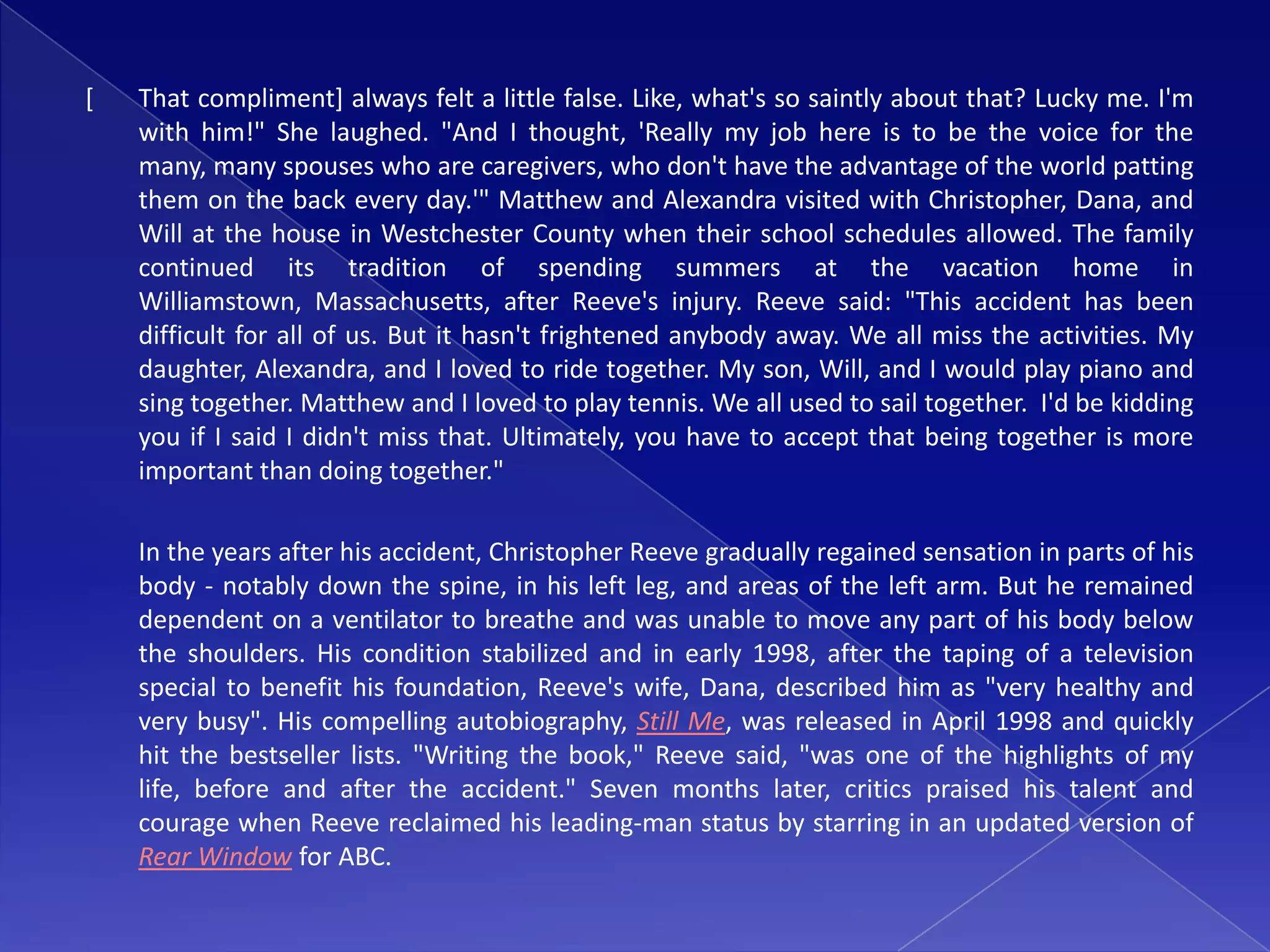 Biography of christopher reeves part ii | PPTX