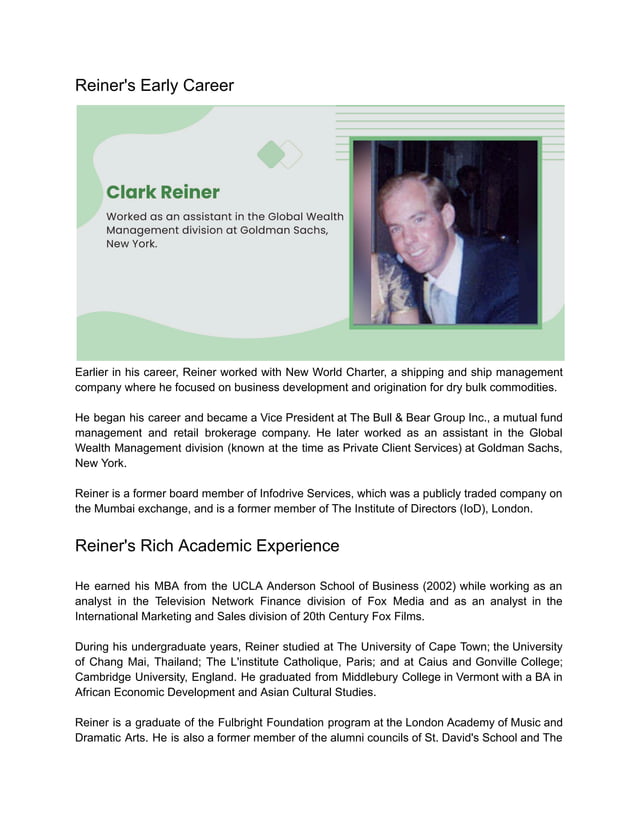 Biography of Clark Reiner | Consulting and Education | Key West ...