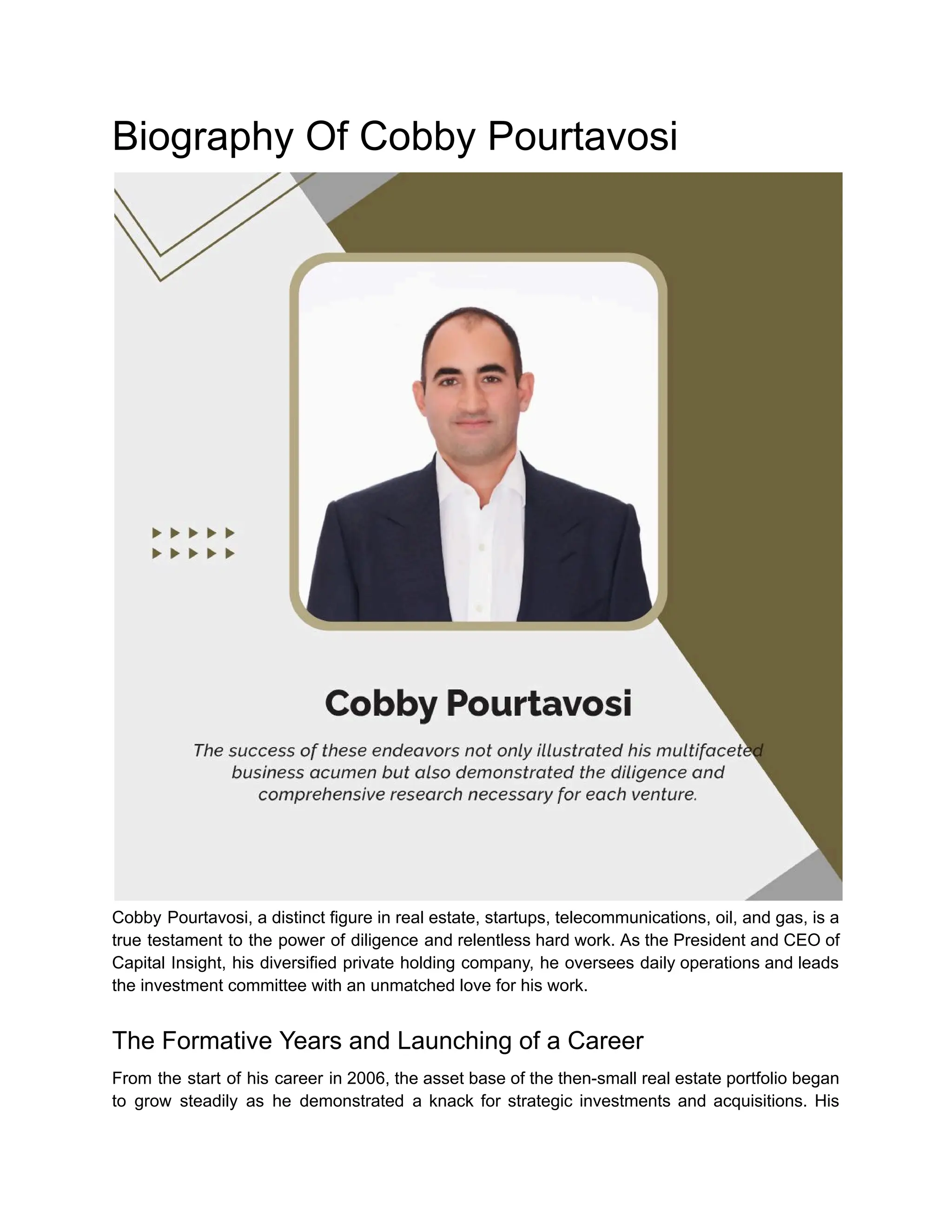 Biography Of Cobby Pourtavosi.pdf Founder and Chairman of Capital ...