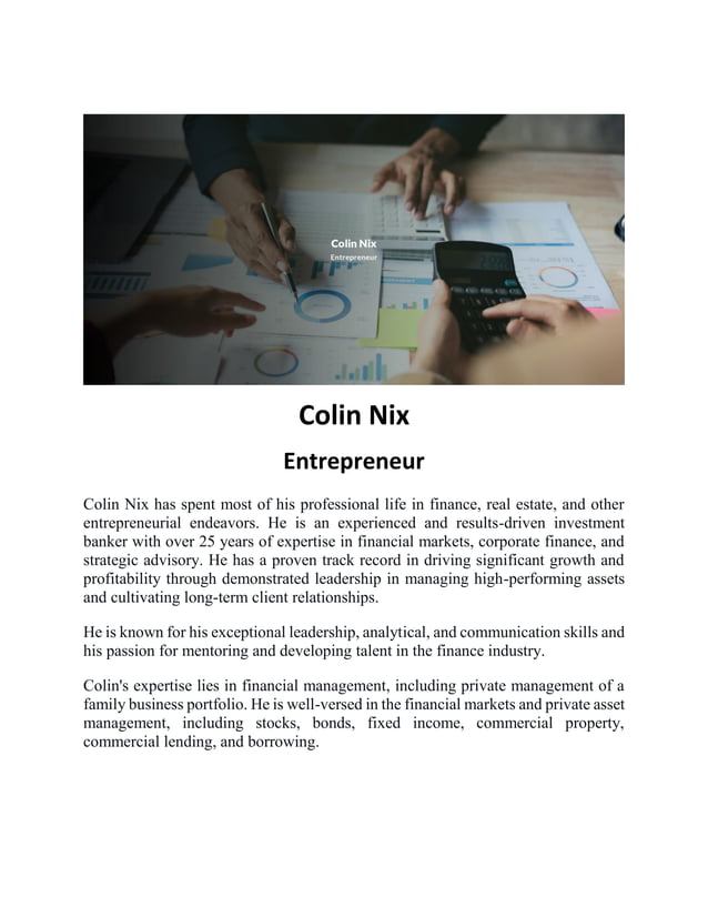 Biography and career history of Colin Nix | PDF