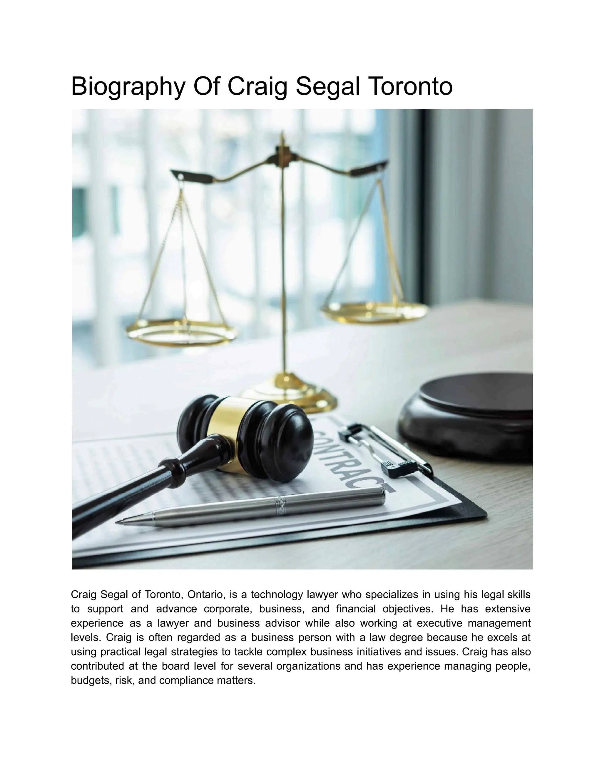Biography Of Craig Segal Toronto | Chief Legal Officer - Legal/Martech ...