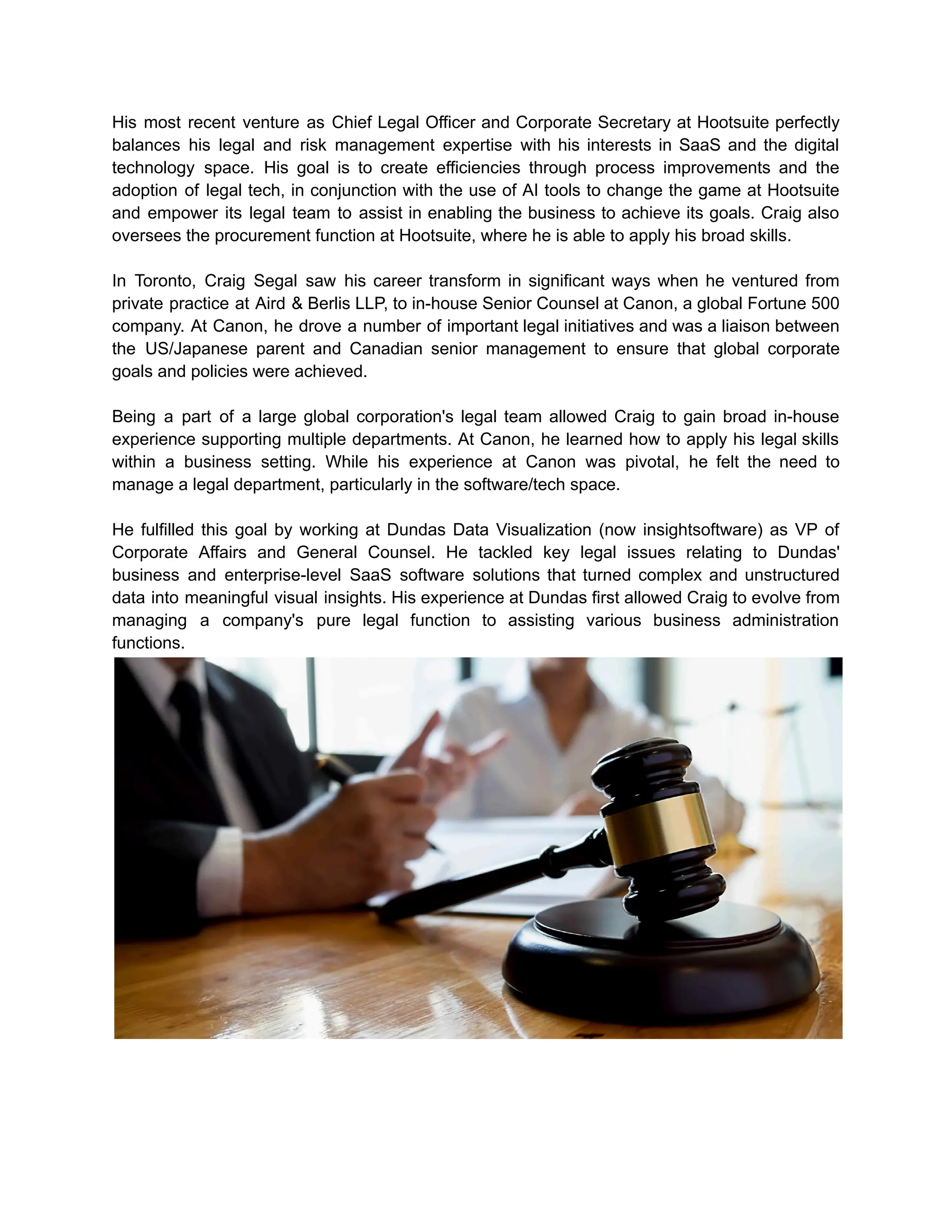 Biography Of Craig Segal Toronto | Chief Legal Officer - Legal/Martech ...