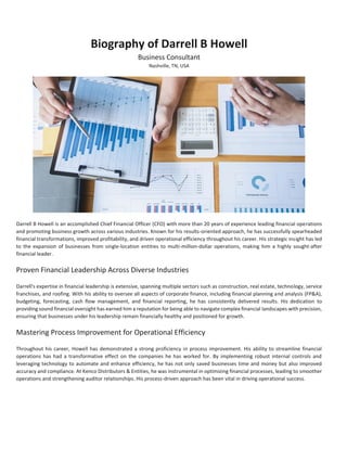 Biography of Darrell B Howell | Navigating Financial Challenges to Expand Businesses | PDF