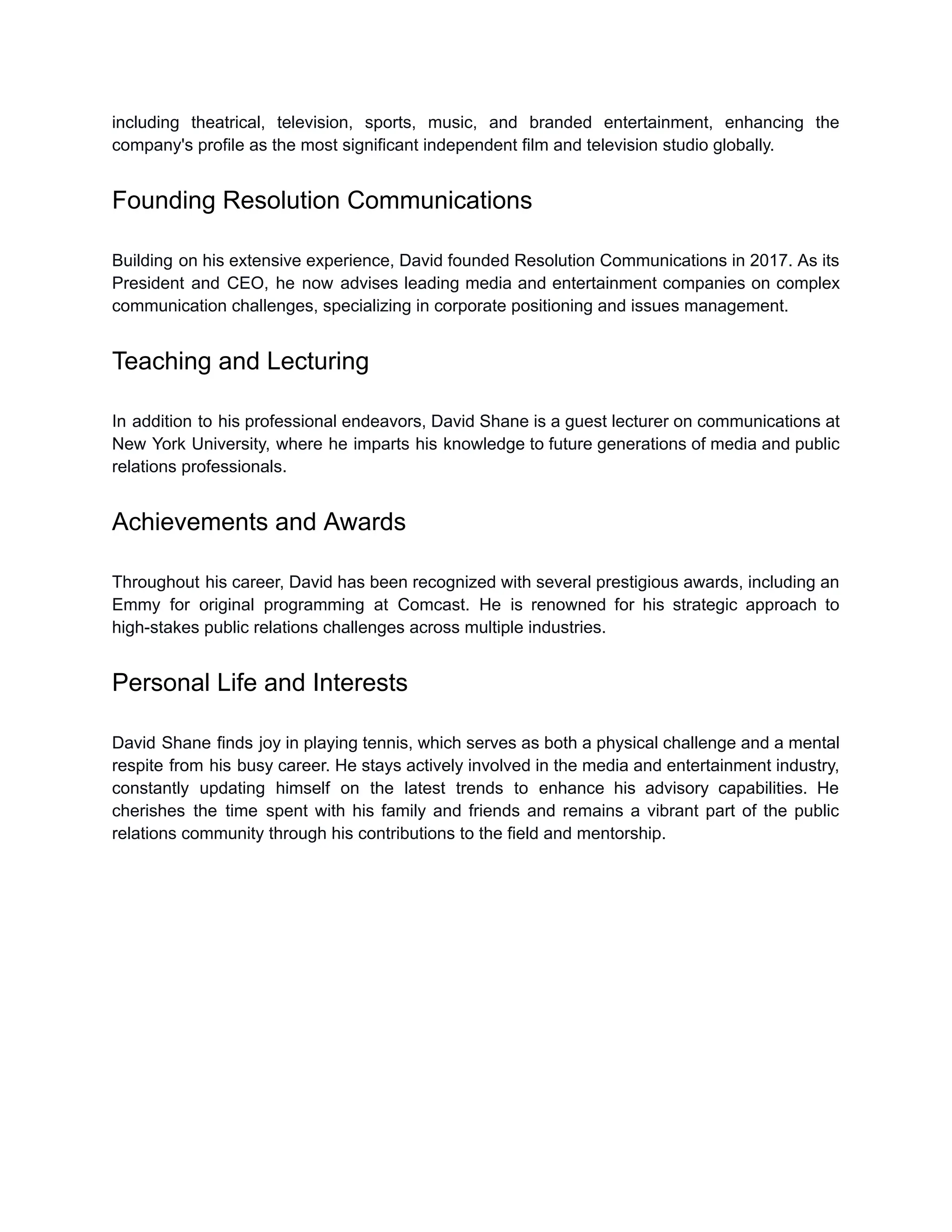 Biography of David Shane | PDF