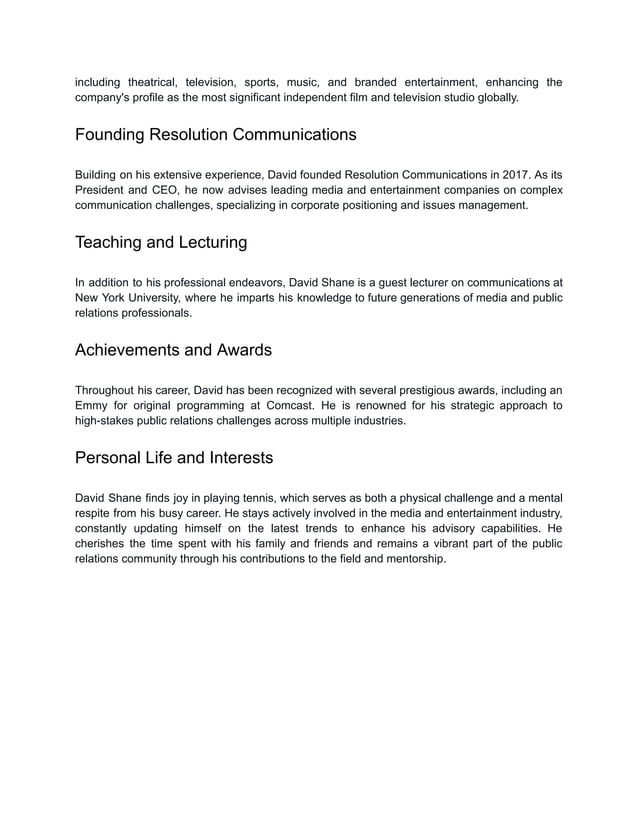 Biography of David Shane | PDF