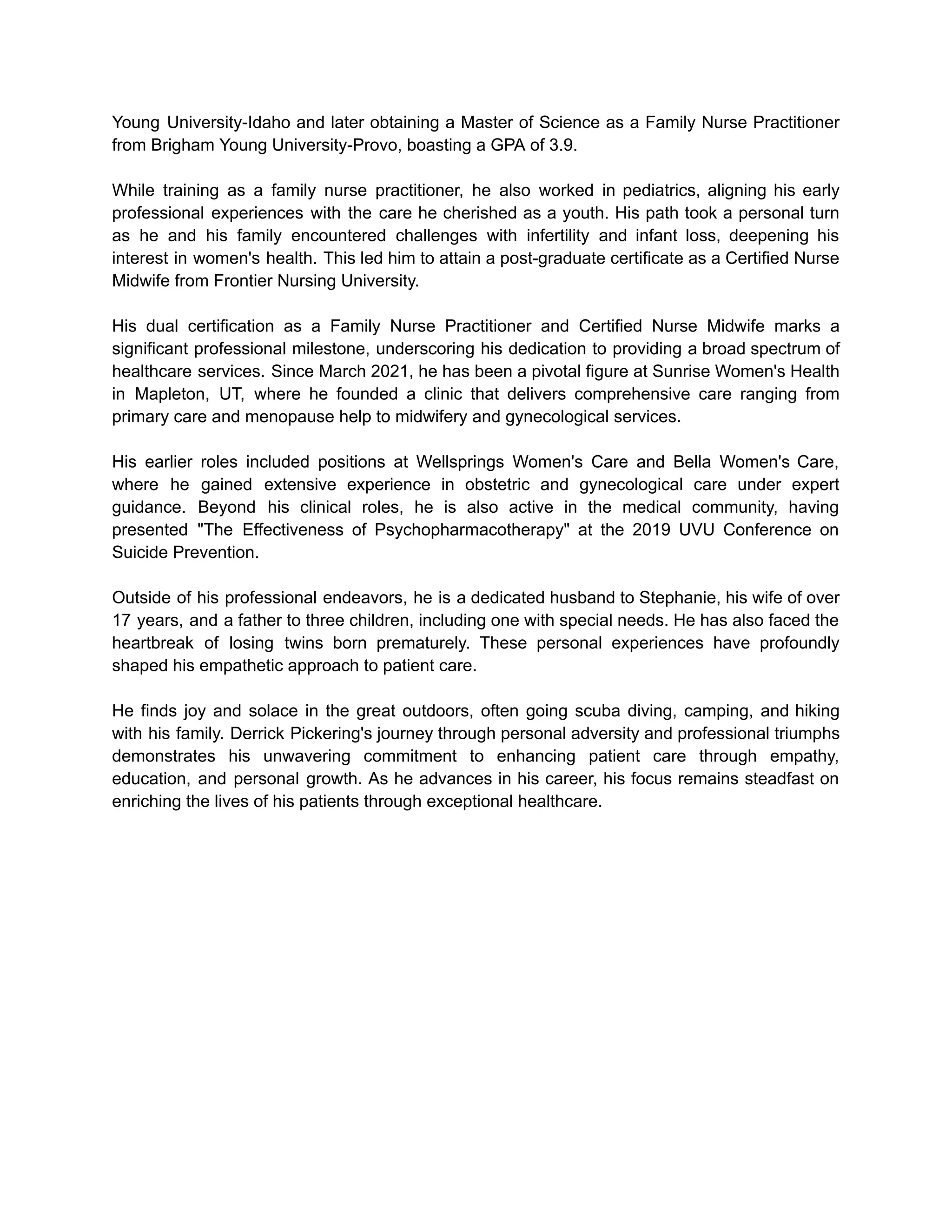 Derrick Pickering's Contributions to Women’s Healthcare | PDF