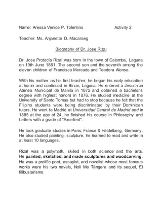 Biography of dr. jose rizal | DOCX