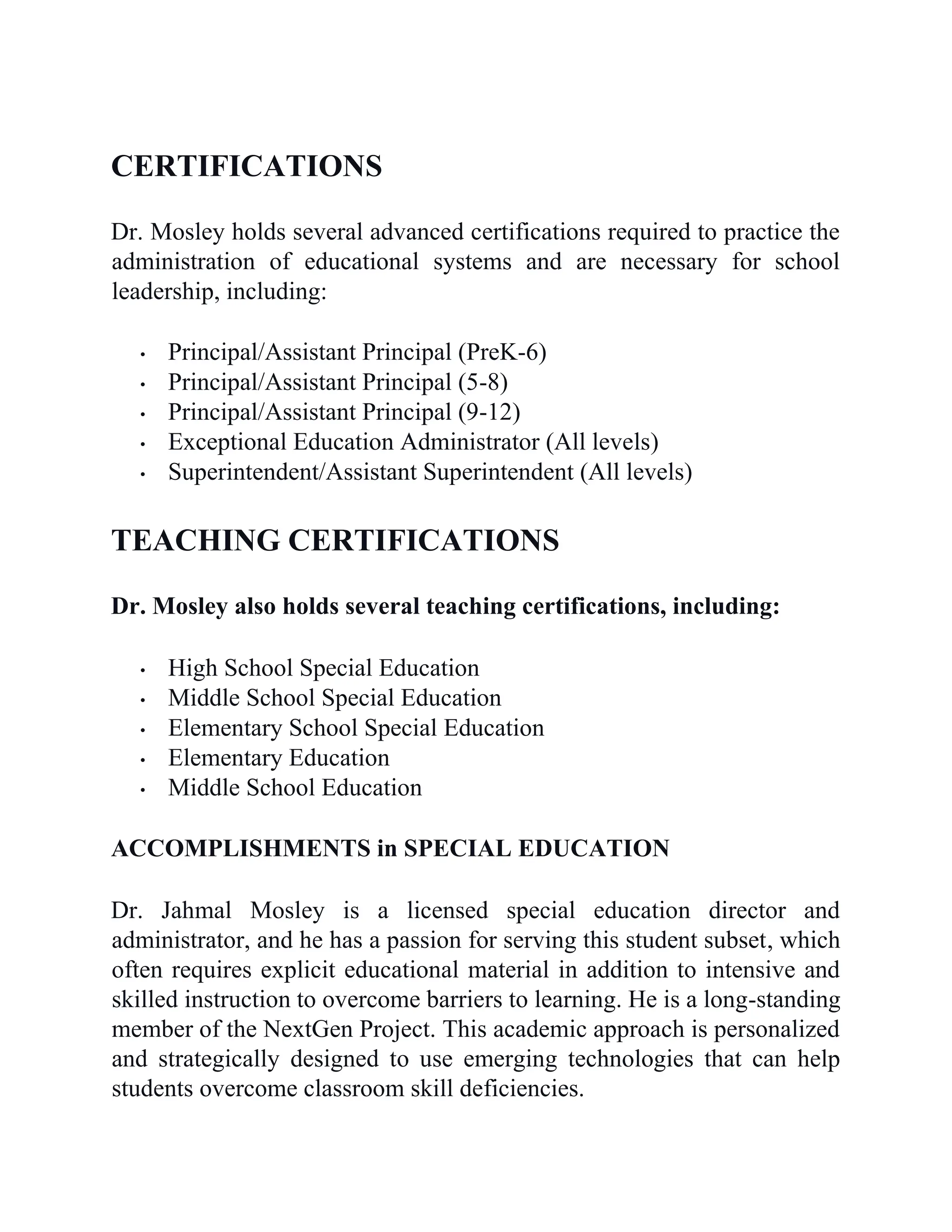 Biography of Dr. Jahmal Mosley, a Doctorate in Education | PDF