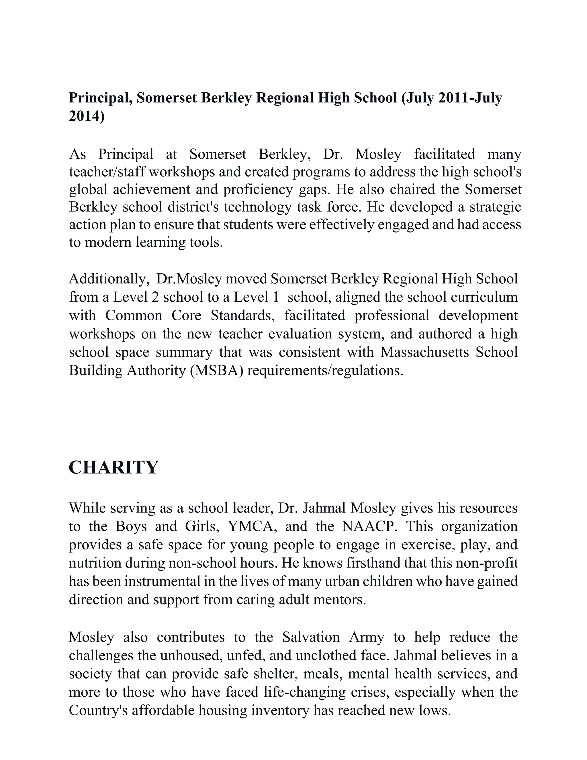 Biography of Dr. Jahmal Mosley, a Doctorate in Education | PDF