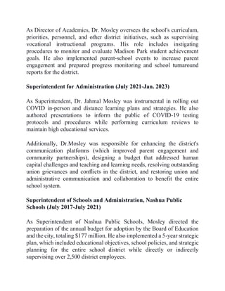 Biography of Dr. Jahmal Mosley, a Doctorate in Education | PDF