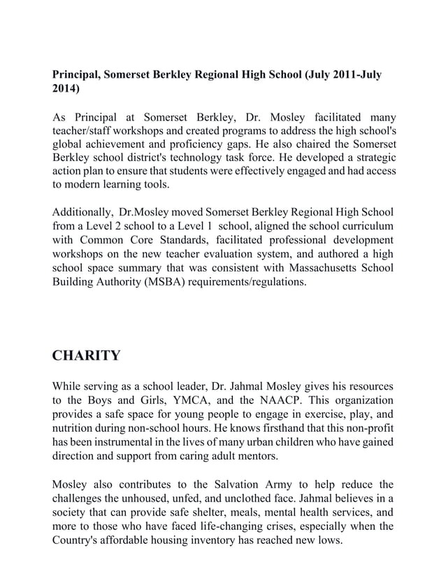 Biography of Dr. Jahmal Mosley, a Doctorate in Education | PDF