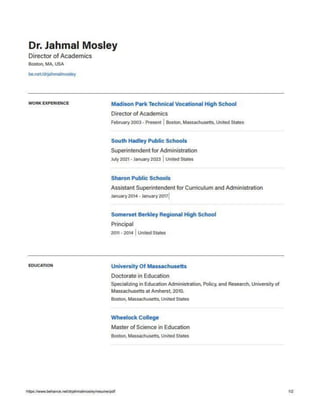 Biography of Dr. Jahmal Mosley, a Doctorate in Education | PDF