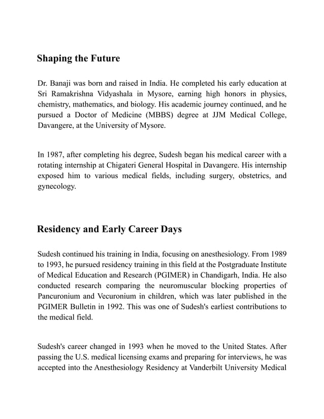 Biography of Dr. Sudesh Banaji | Healthcare, Internal Medicine Doctor .pdf