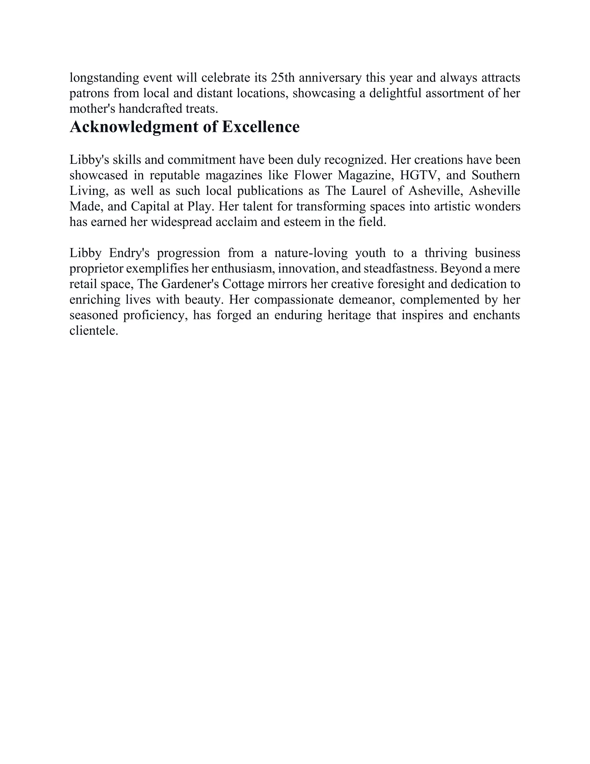 Biography and Career history of Elizabeth Endry | PDF | Flower Shopping ...