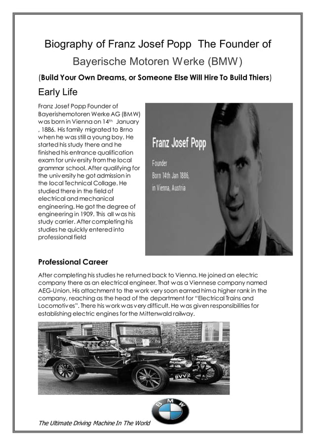 Biography of franz josef popp the founder of | DOCX