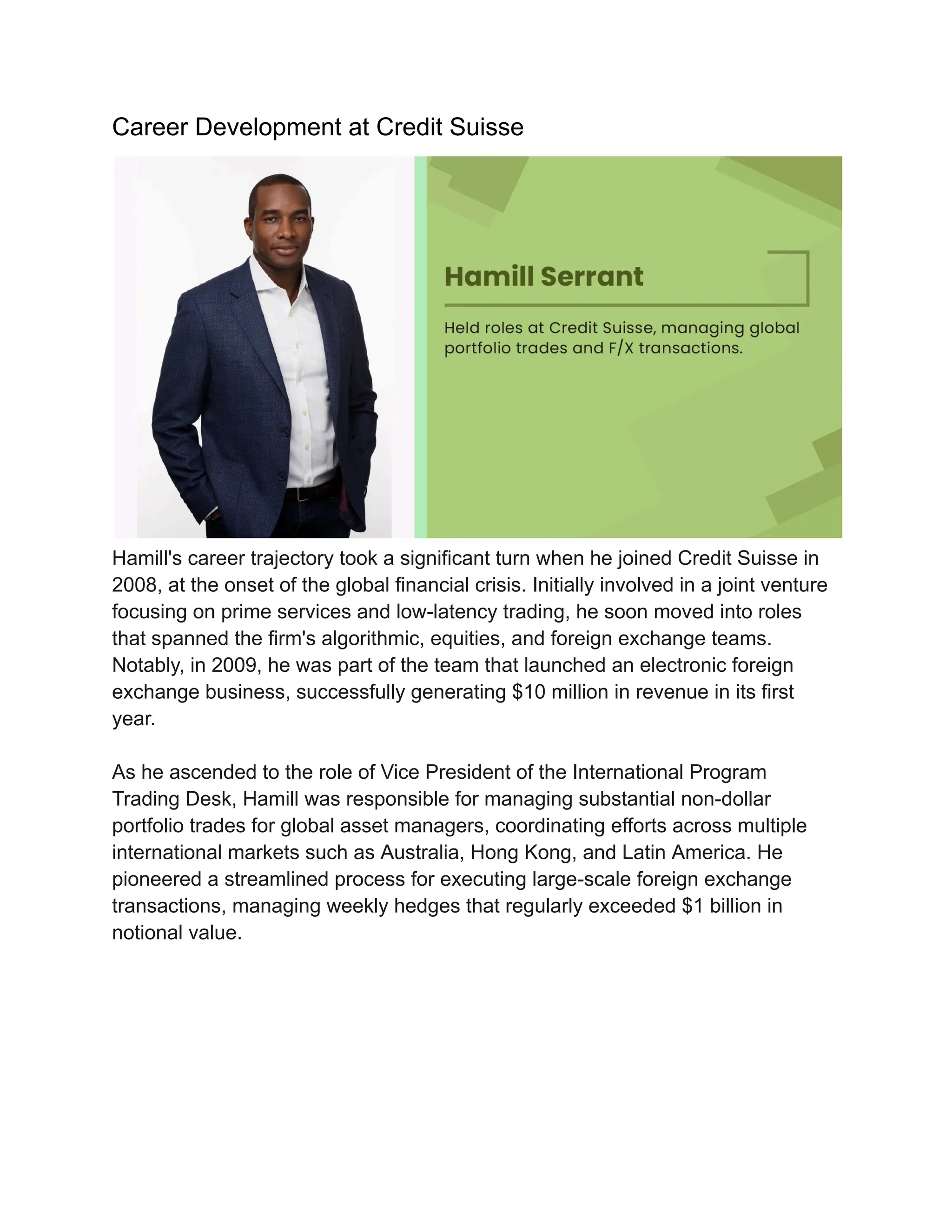 Hamill Serrant Advocates for Community Involvement in Finance ...