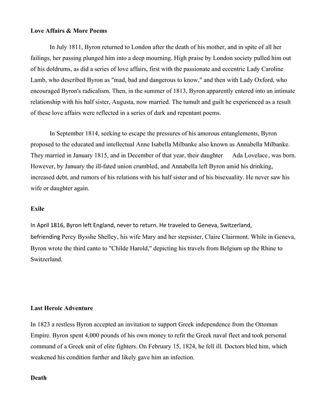 Biography of lord byron | PDF