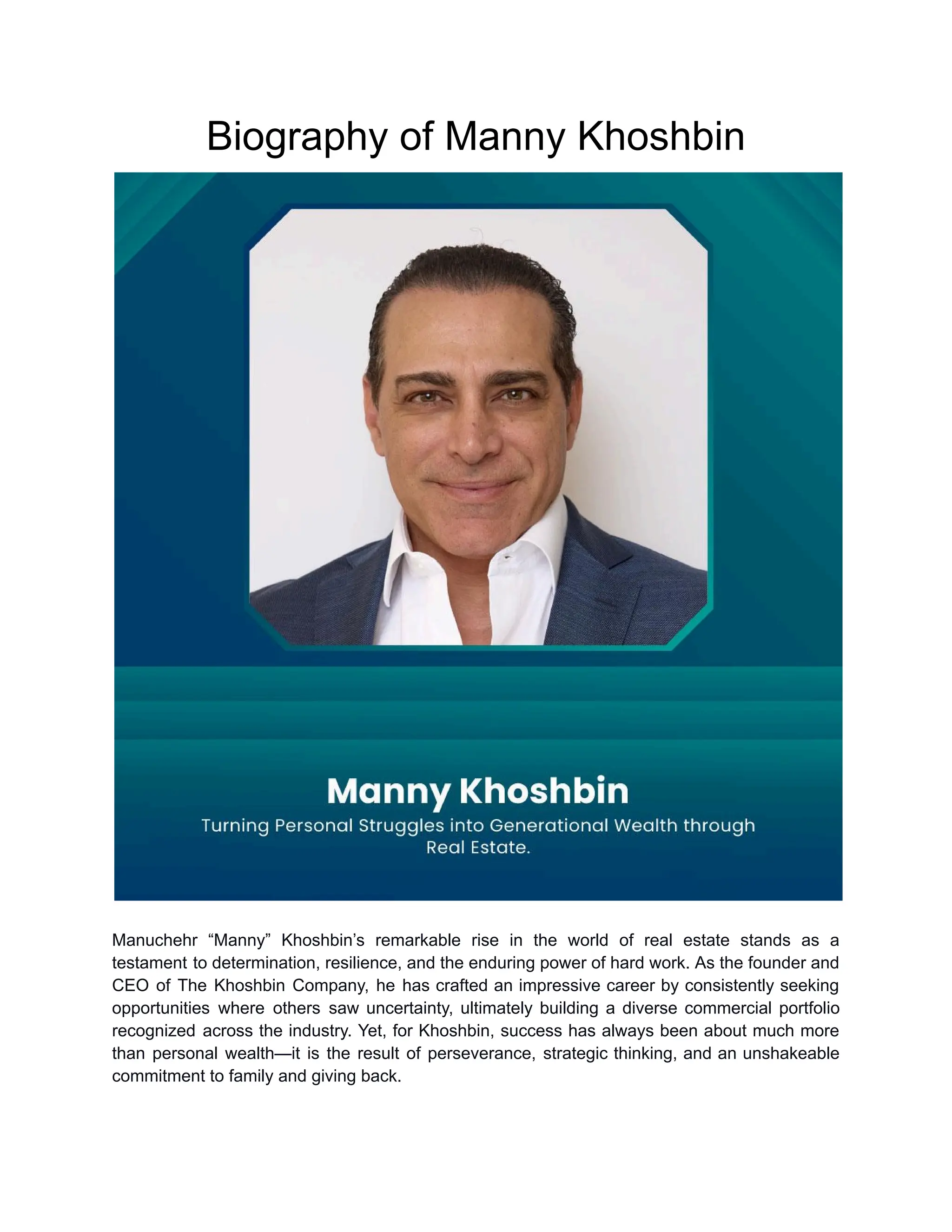 Biography of Manny Khoshbin | PDF