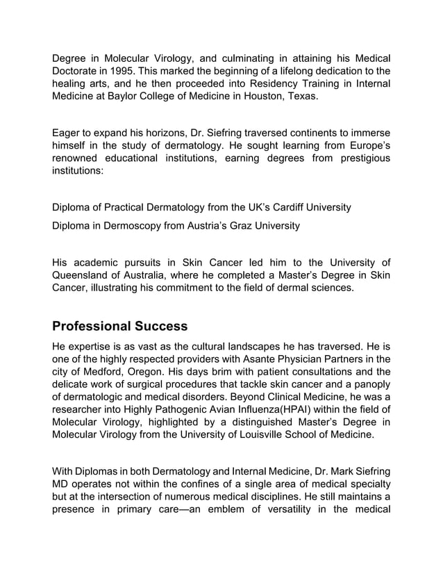 Biography and career of Mark Siefring MD | PDF
