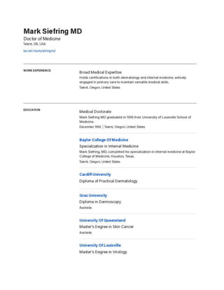 Biography and career of Mark Siefring MD | PDF