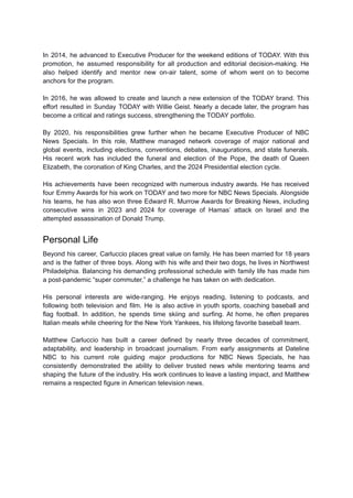Biography and career history of Matthew Carluccio | PDF