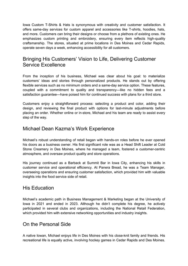 Biography of Michael Kazma | PDF