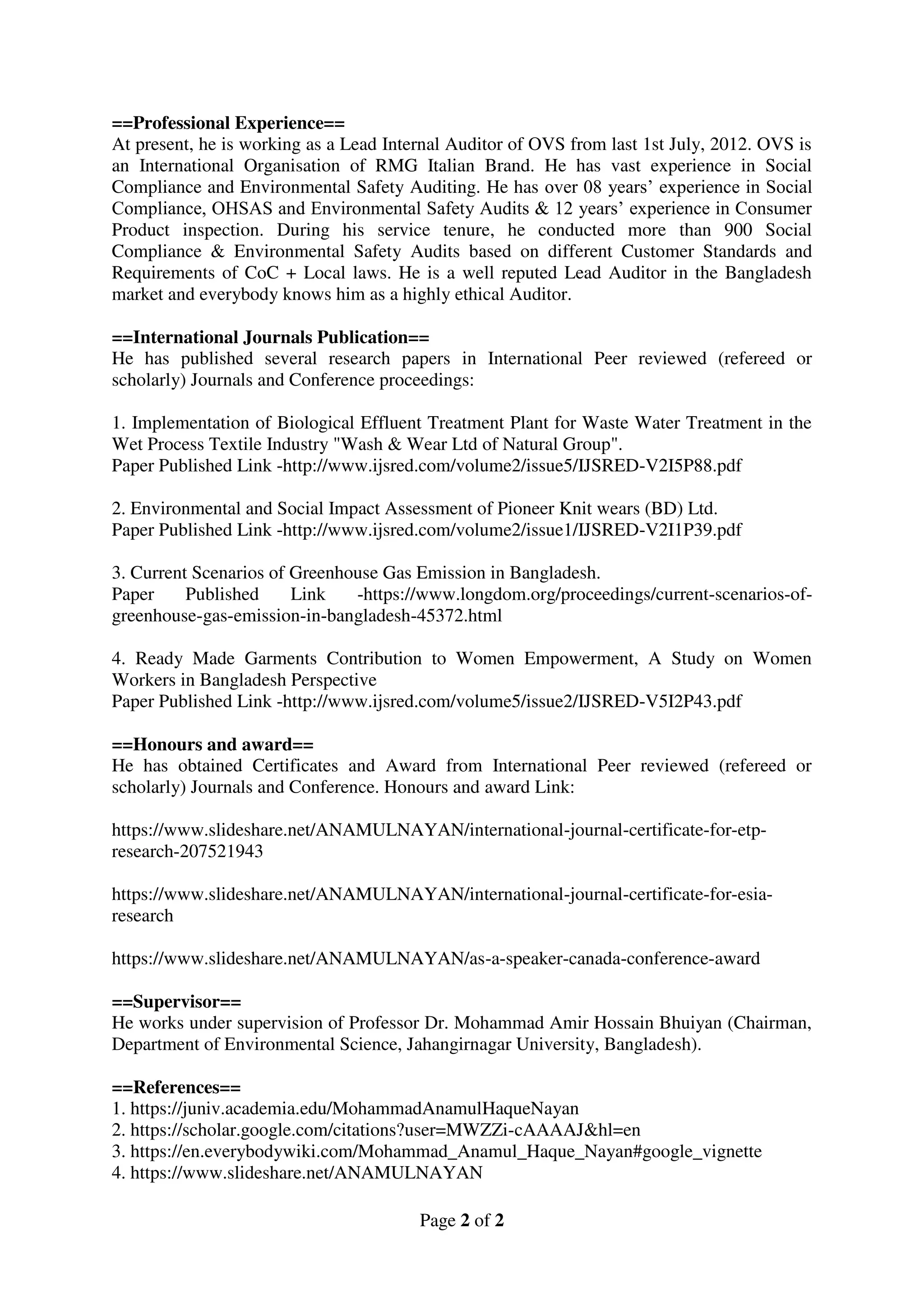 Biography of Mohammad Anamul Haque Nayan. | PDF