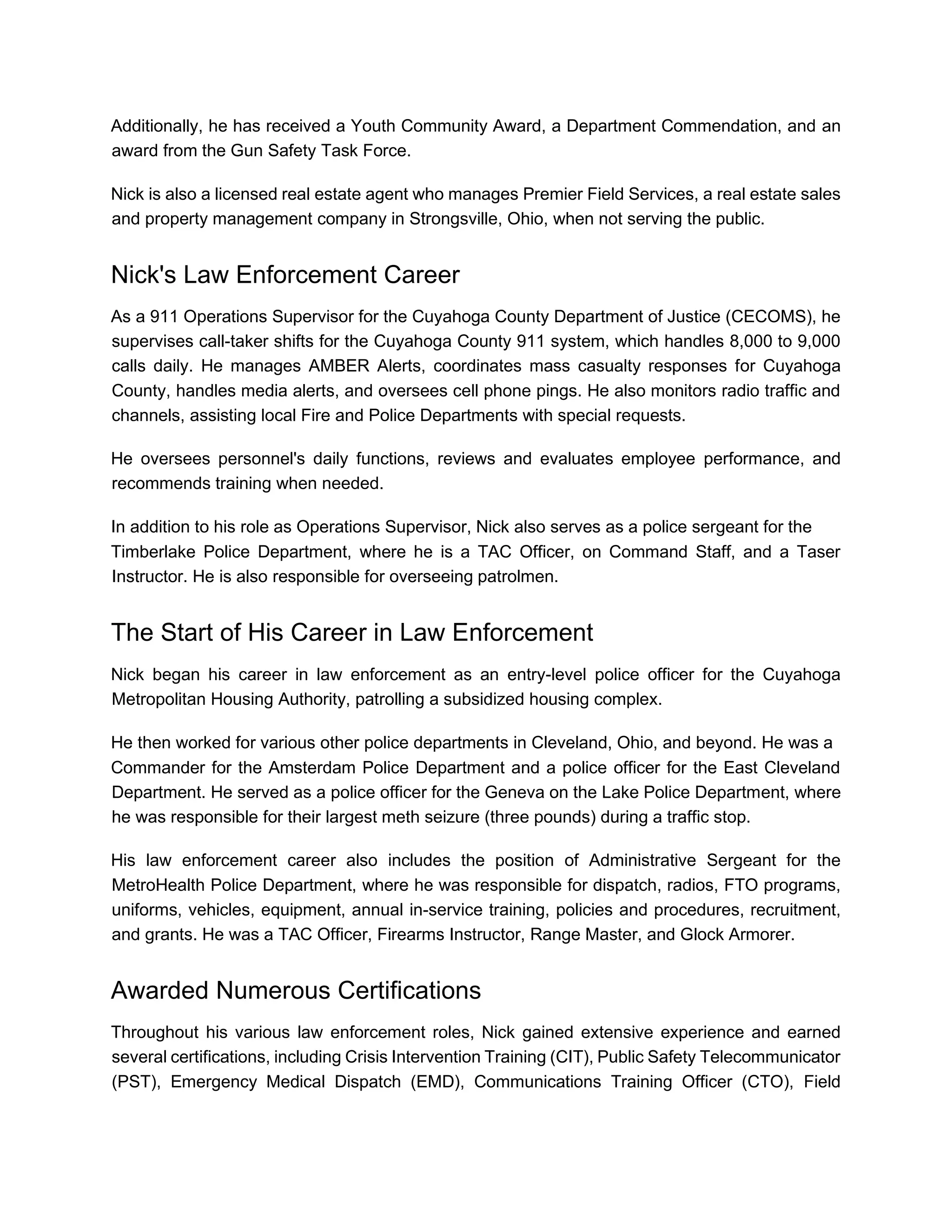 Biography of Nick Dolbin | Chief of Police | PDF