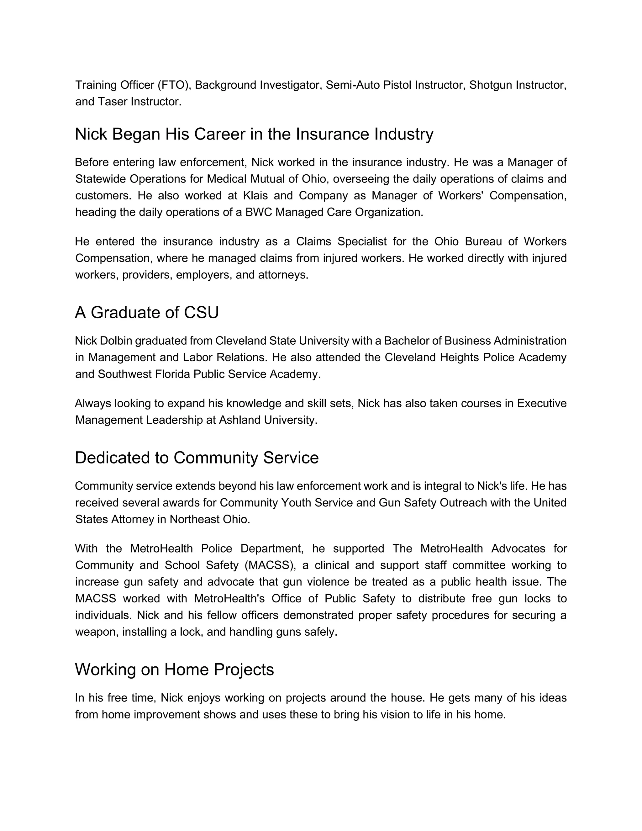 Biography of Nick Dolbin | Chief of Police | PDF