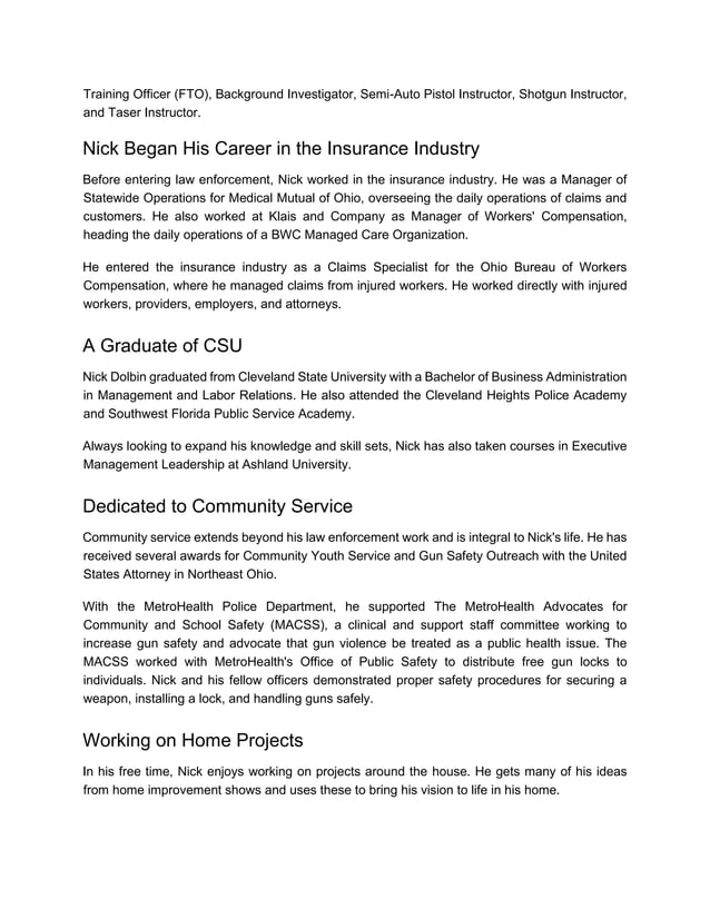 Biography of Nick Dolbin | Chief of Police | PDF