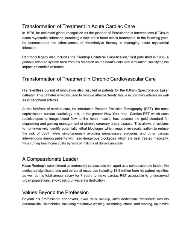 Biography of Peter Rentrop, MD | Cardiologist, Medical Director | PDF