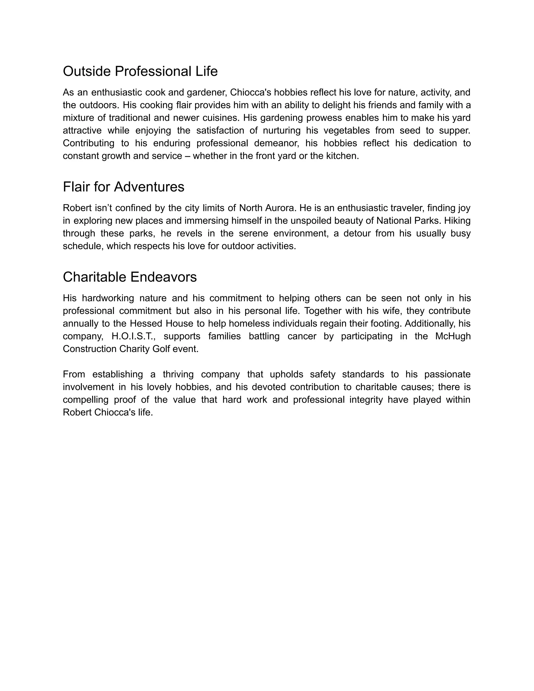 Biography of Robert Chiocca.pdf | Outdoor Attractions | Attractions